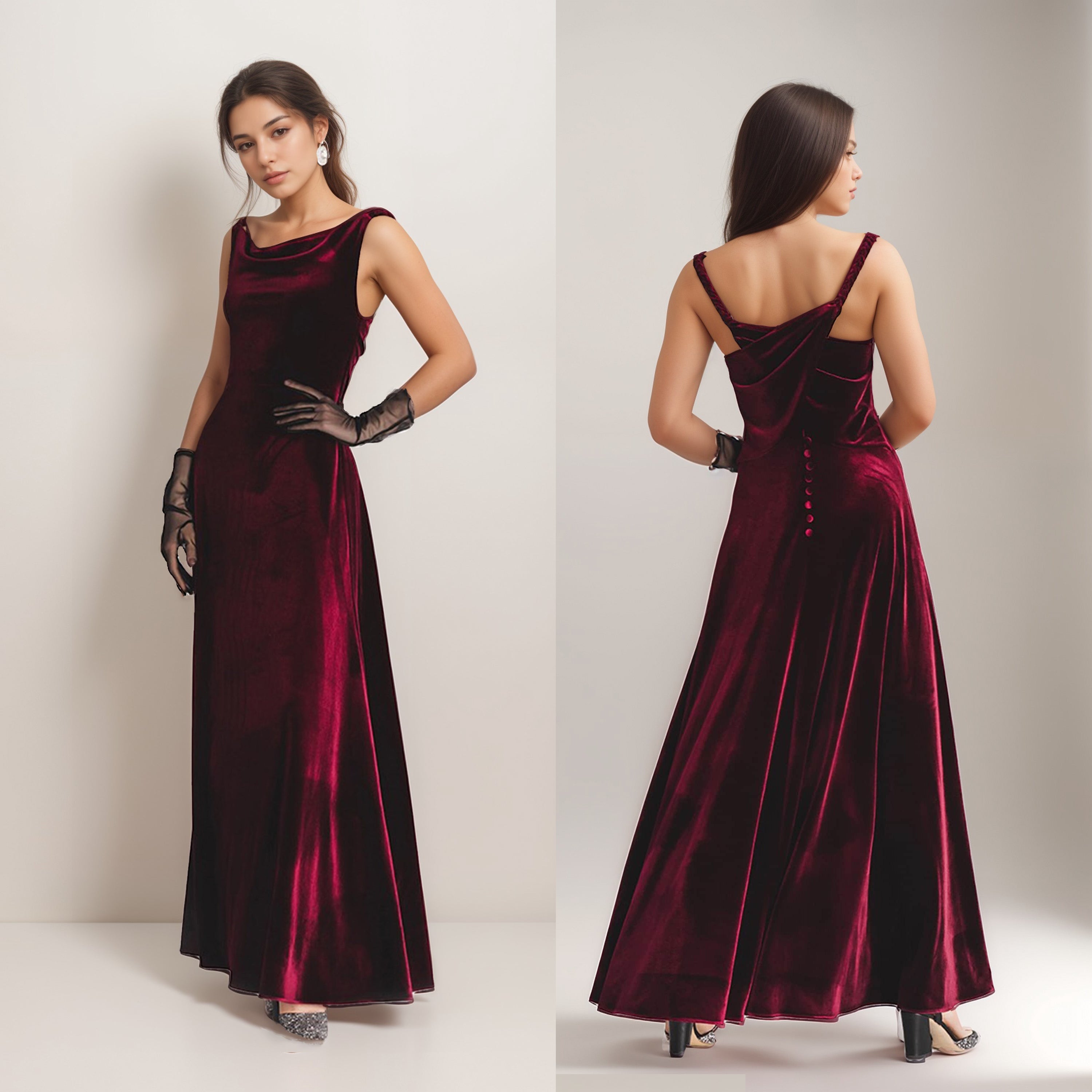 Elegant Velvet Dress with Draped Neck and Stunning Back Design ...