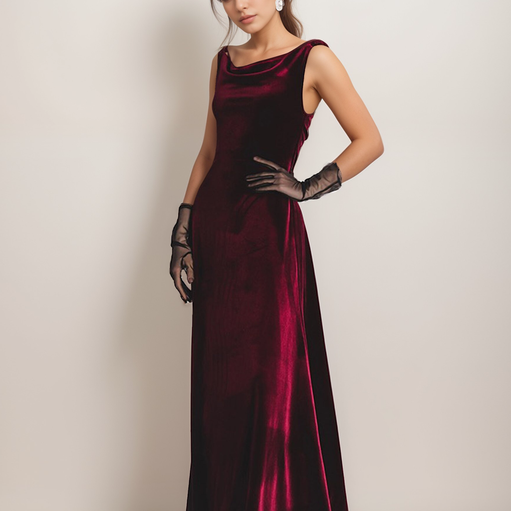 Elegant Velvet Dress with Draped Neck and Stunning Back Design ...
