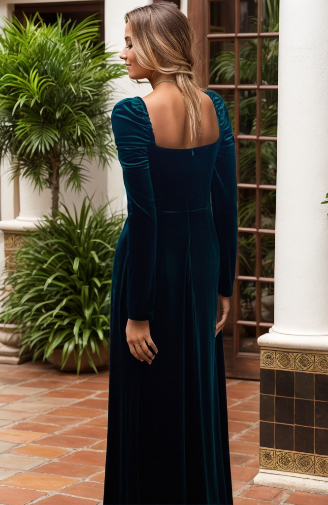 Greece Goddess Style Long Sleeves V-Neck A-Line Long Velvet Dress ...