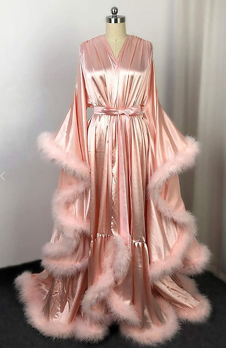 Silky Satin Victorian Feather Fringe Robe Dress – SelenaHuanStudio