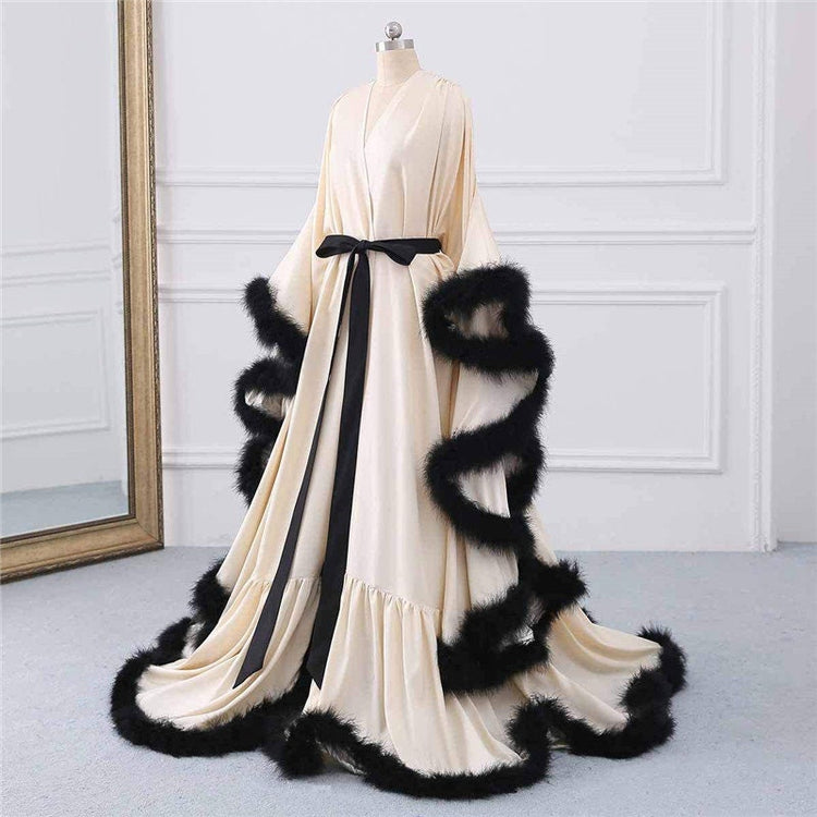 Silky Satin Victorian Feather Fringe Robe Dress – SelenaHuanStudio