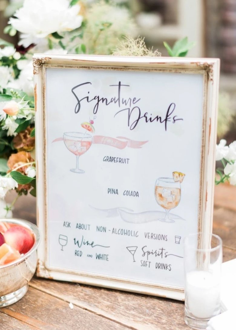 Wood Custom Handwritten Wedding Cocktail Bar Menu Calligraphy Sign ...